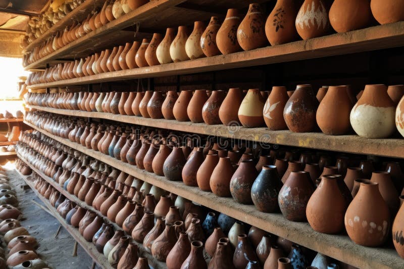Glazed and Unglazed Clay Pots Drying Together Stock Image - Image of ...
