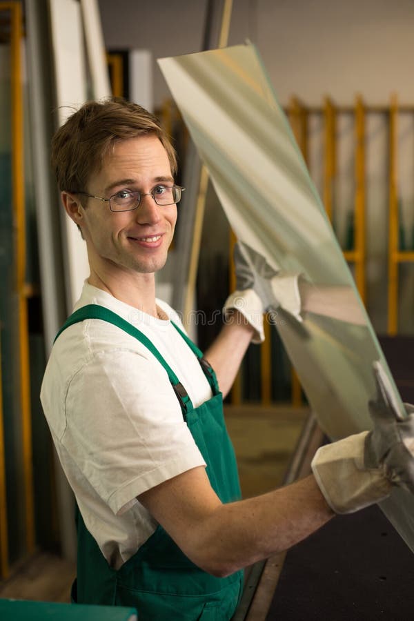 Glazier Operating Glass Installation Crane Stock Photo - Image of ...