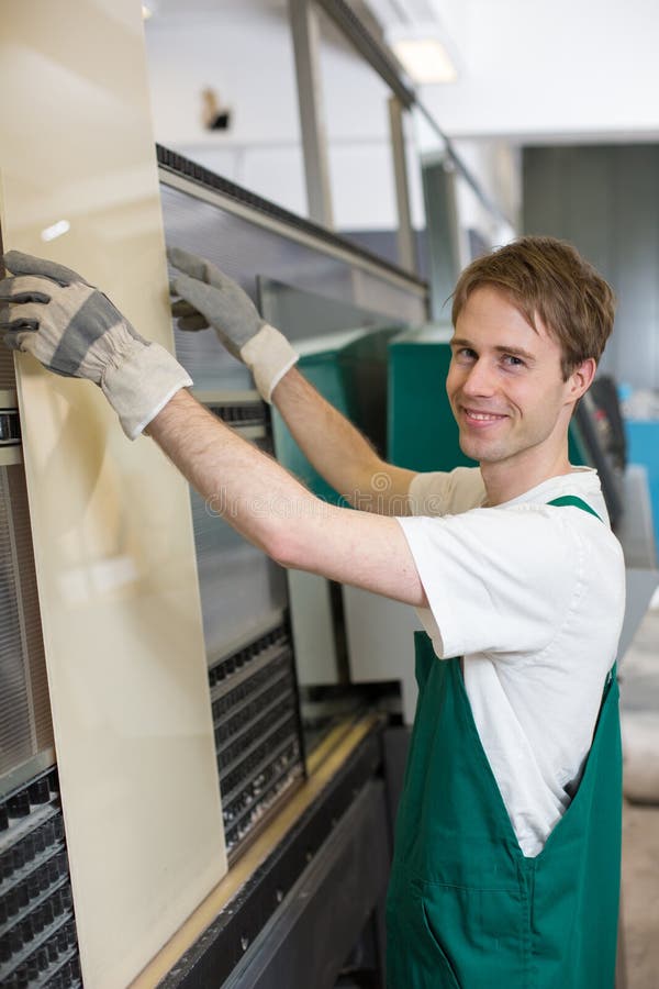 Glazier Putting Glass in Grinding Machine Stock Image - Image of ...