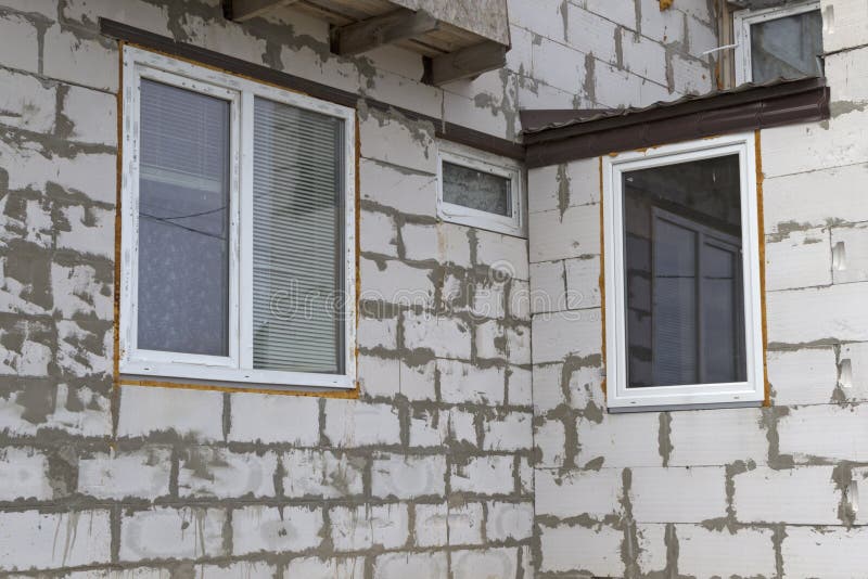 Glazing Installed in a Wall of Foam Blocks Stock Image - Image of small ...