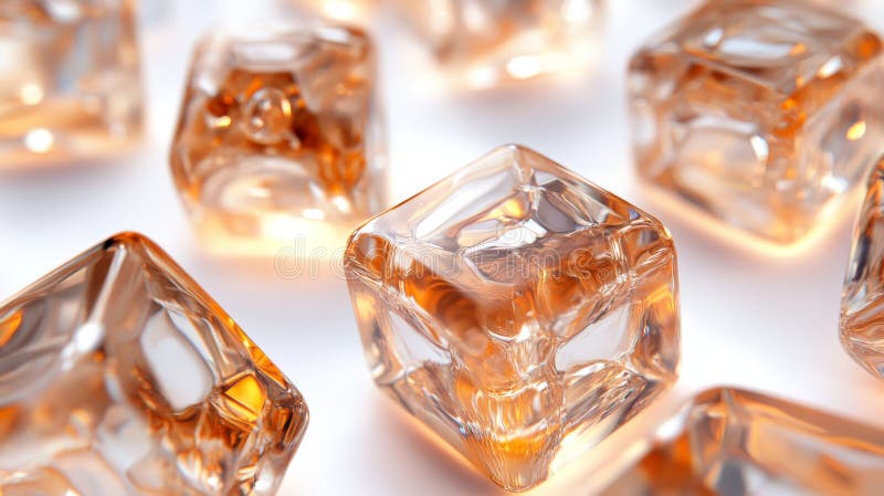 Gleaming Amber Ice Cubes on White Surface Stock Illustration ...