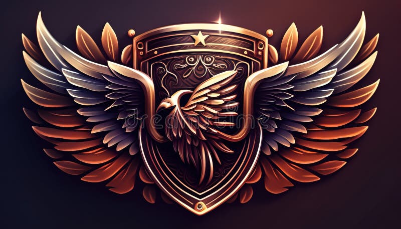 Gleaming Badge with Wings Radiates Strength Stock Illustration ...