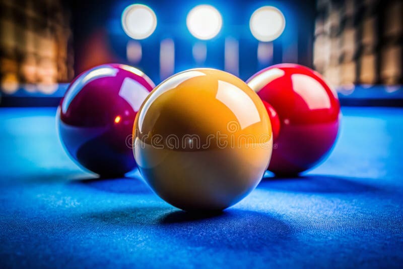 Gleaming Billiard Balls on a Pristine Blue Pool Table a CloseUp View of ...