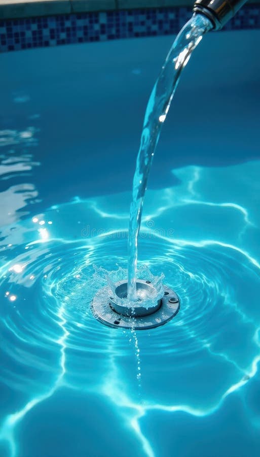 Gleaming Blue Pool Surface, Water Swirling Down Drain, Photo, Design ...