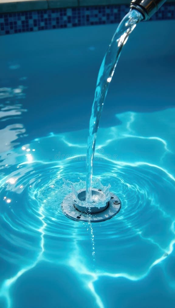Gleaming Blue Pool Surface, Water Swirling Down Drain, Photo, Design ...