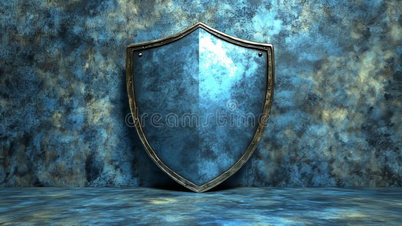 A Gleaming Blue Shield with a Metallic Frame Stands Upright Against a ...