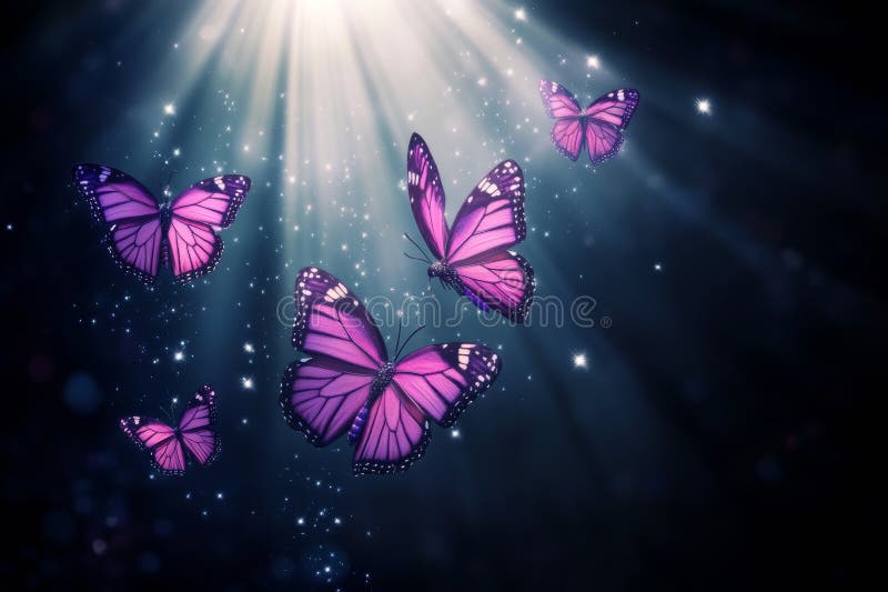 Gleaming Butterflies Fly through a Magical Twilight Sky Stock Photo ...