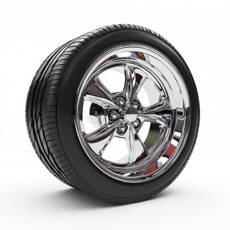 A Gleaming Chrome Alloy Wheel with Many Spokes, Glistening on a White ...