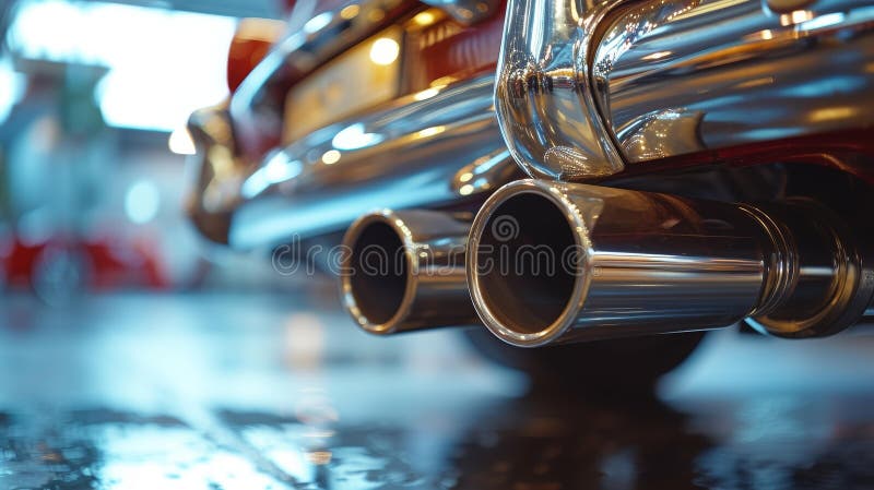 Gleaming Chrome Exhaust Pipe Shines, Highlighting Precision Engineering ...
