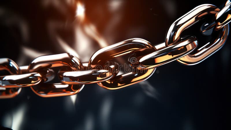 Gleaming Copper Chain Link Closeup on Dark Backdrop Stock Photo - Image ...