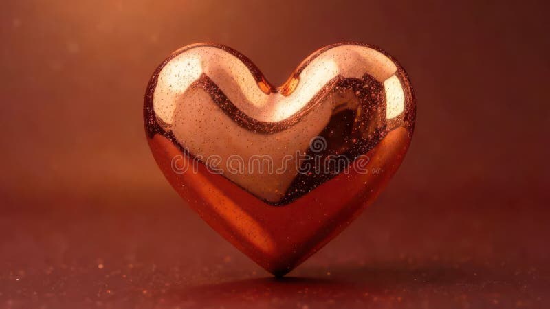 Gleaming Copper Heart on Warm Brown Background with Sparkling Details ...