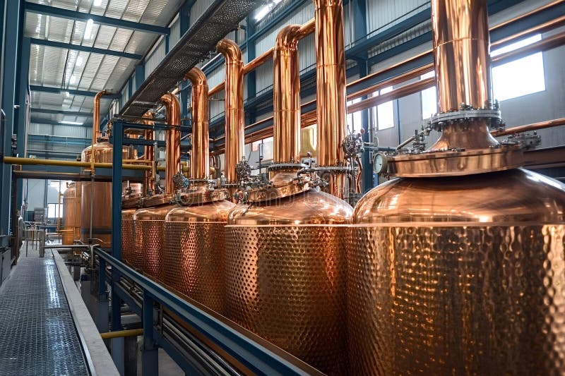 Copper Stills Shining in Distillery Processing Plant Stock Photo ...