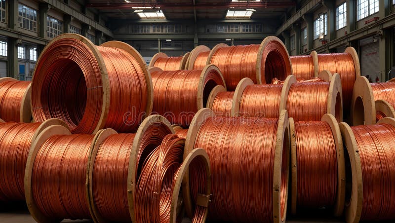 Gleaming Copper Wire Spools in Industrial Storage Area Stock ...