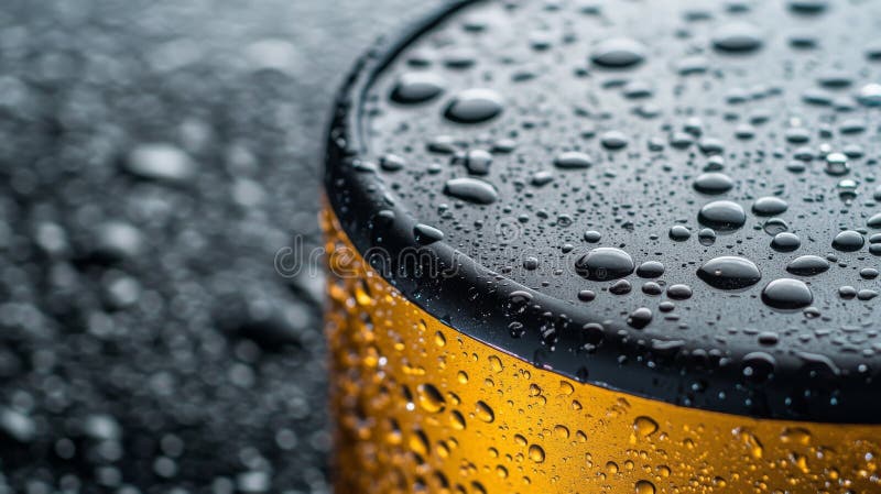 Gleaming Droplets of Water on a Smooth Metal Surface, Emitting a Subtle ...