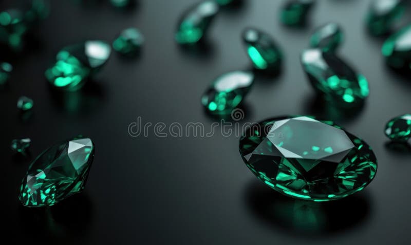 Gleaming Emerald Stones on a Dark Surface Stock Photo - Image of ...