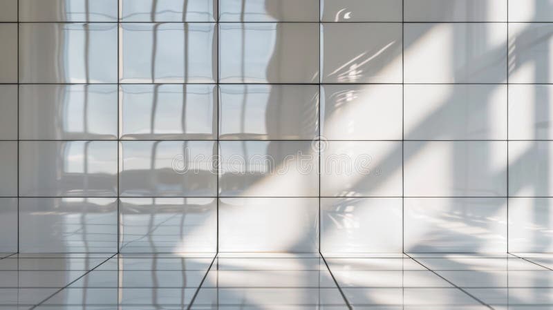 Gleaming Glossy Tiled Wall with Mirror-like Reflection Stock ...