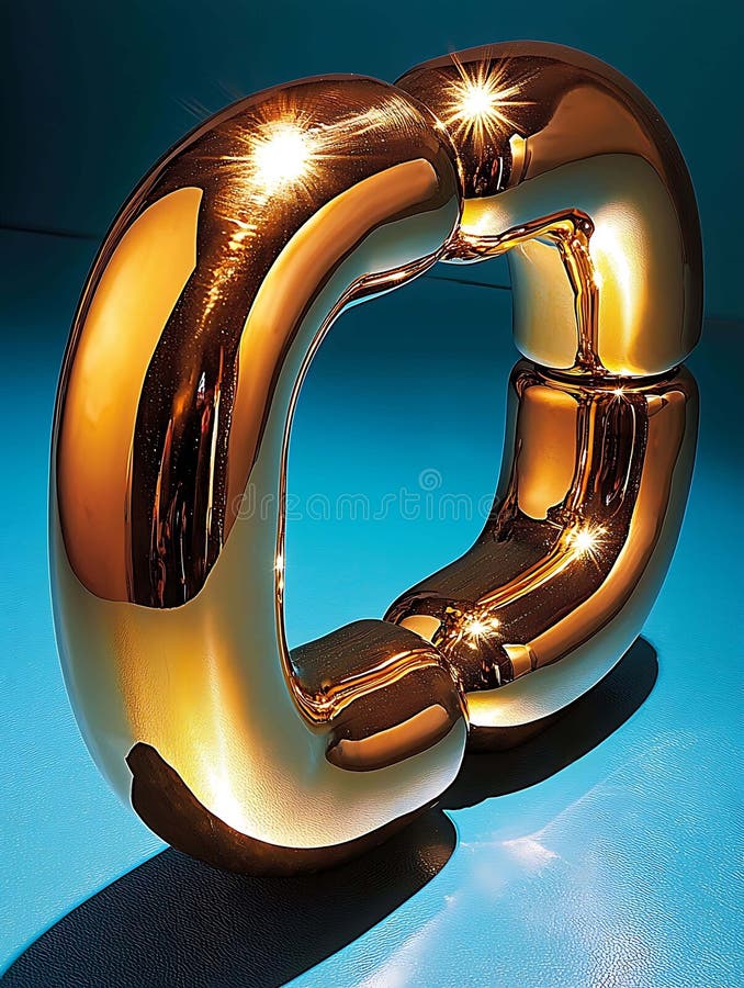 Gleaming Gold Abstract Sculpture, Interconnected Curves Reflecting ...