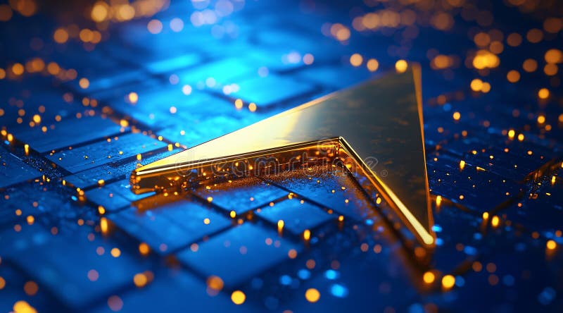 Golden Arrow on Blue Tech Background Futuristic Success Concept AI ...