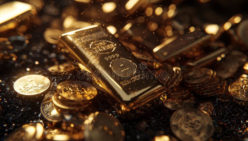 The Gleaming Gold Bars Gleam Against the Dark Background Stock Image ...