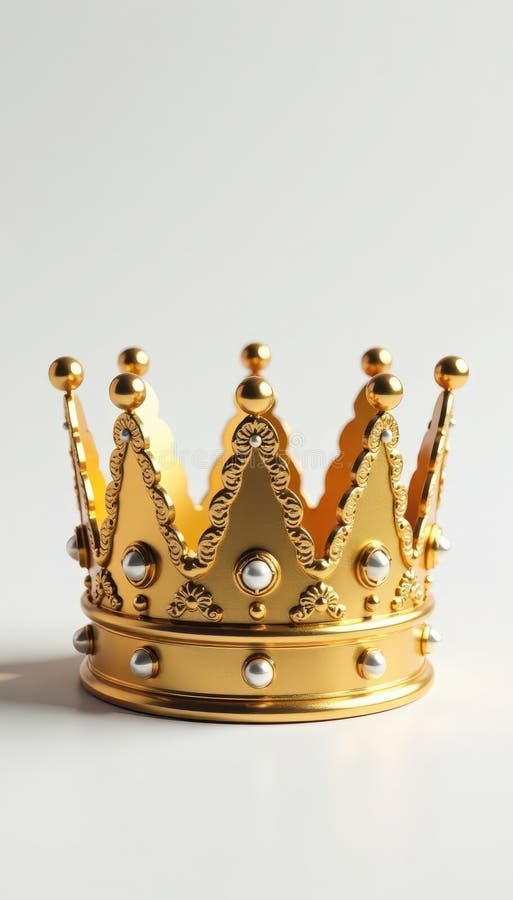 Gleaming Gold Crown, Stark White Backdrop Fine Details Visible , White ...
