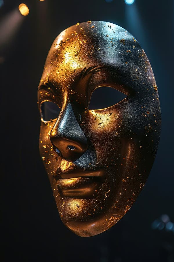 Gleaming Gold Mask on a Moody Dark Stage Ready for a Dramatic ...