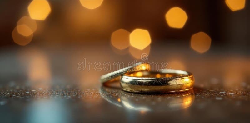 Gleaming Gold Wedding Rings Lie Side by Side on a Polished Surface ...