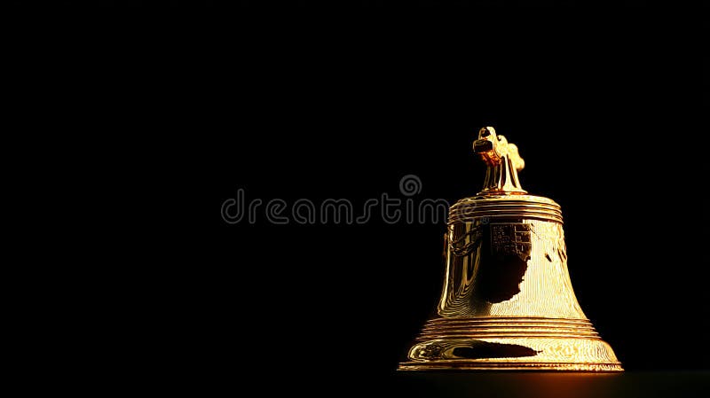 A Gleaming Golden Bell Isolated Against a Stark Black Backdrop with ...