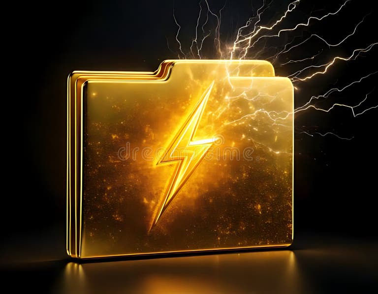 A Gleaming Golden Data Folder with Lightning Bolt Conveys Quick and Premium Data Access Stock ...