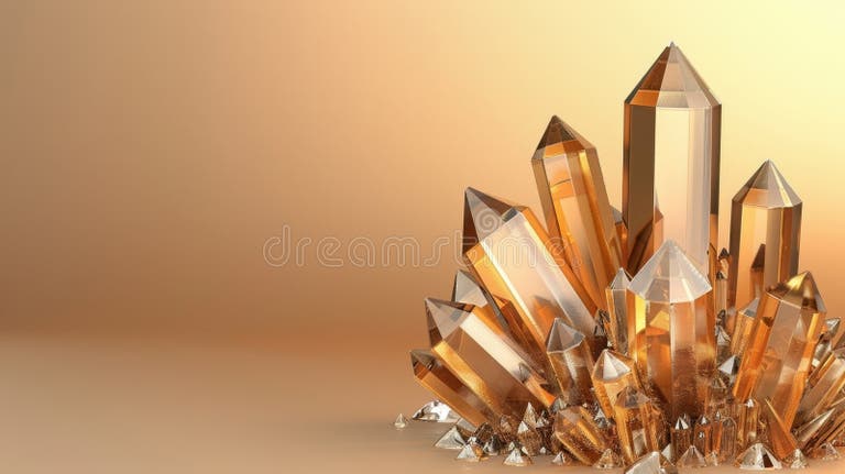 Gleaming Golden Quartz Crystals on Smooth Gradient Background Stock ...