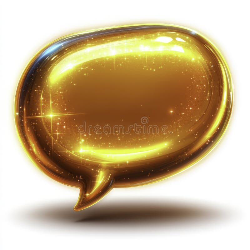 Gleaming Golden Speech Bubble with Sparkling Highlights on a White ...