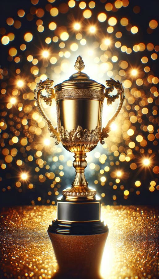 Gleaming Golden Trophy Basking in a Sparkle of Lights. Stock Image ...