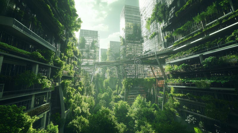 Gleaming Hypermodern Cityscape with Vertical Gardens, Sustainable ...