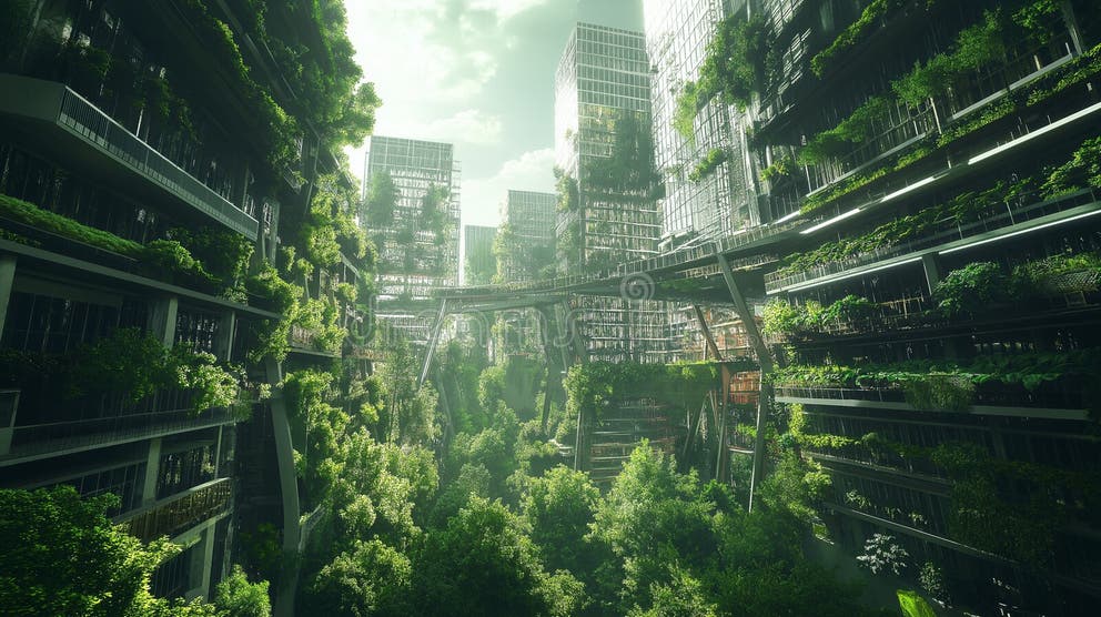 Gleaming Hypermodern Cityscape with Vertical Gardens, Sustainable ...