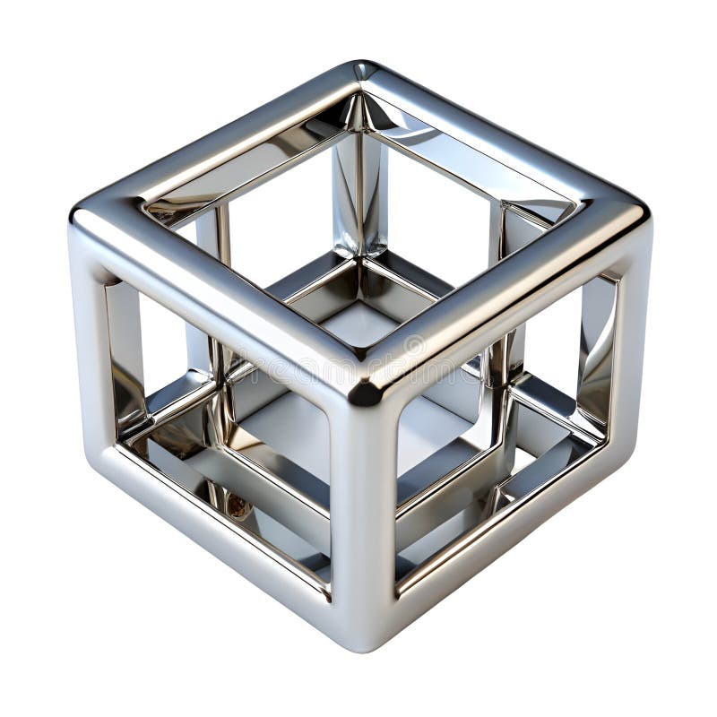 Metallic Cube Rendered with Reflections Isolated on a White Background ...