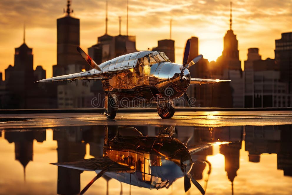 Gleaming Reflections the Flying Machine Captured in a Reflectiv Stock ...