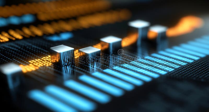 A Gleaming Silver Bar Graph Climbs at an Angle on a Dark Surface ...