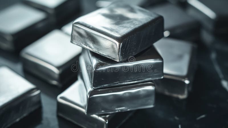 Gleaming Silver Ingots are Stacked Haphazardly, Their Reflective ...