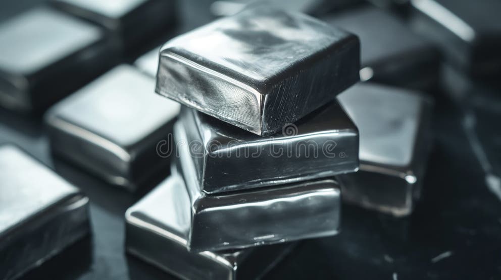 Gleaming Silver Ingots are Stacked Haphazardly, Their Reflective ...