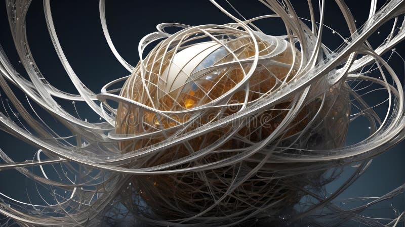 Gleaming Silver Threads Enveloping a Golden Orb Sculpture Stock Photo ...
