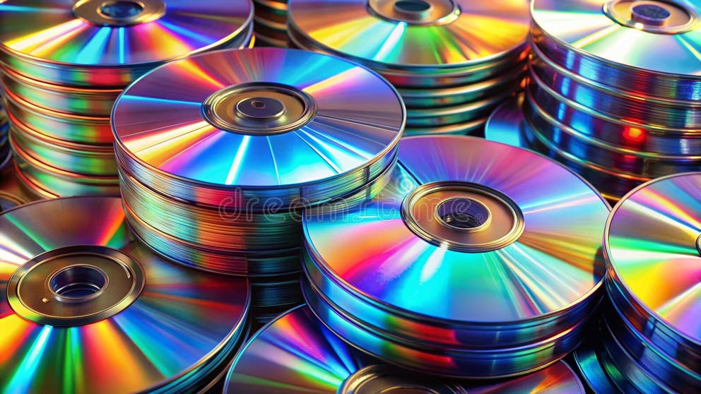 Gleaming Stack of Compact Discs a Pristine Collection of Optical Media ...