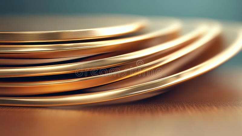 A Gleaming Stack of Gold Plates Rests Elegantly on a Polished Table ...