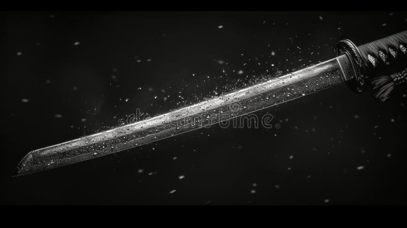 Gleaming Sword Blade with Water Droplets in the Dark Stock Illustration ...