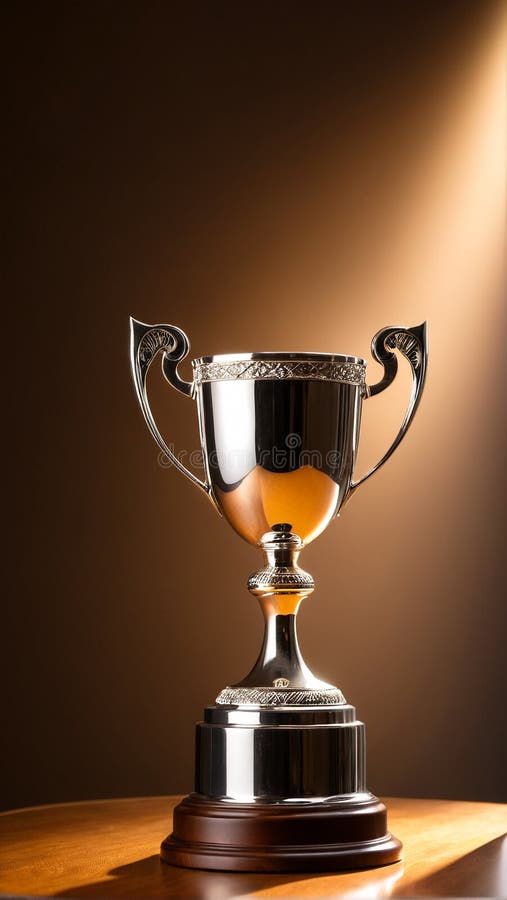 A Gleaming Trophy with Intricate Designs Sits on a Wooden Base ...