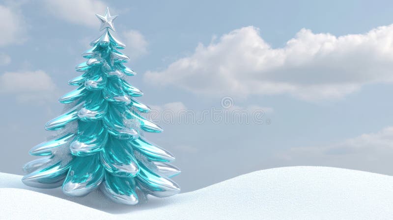 Gleaming Turquoise Christmas Tree on Snowy Backdrop Stock Image - Image ...