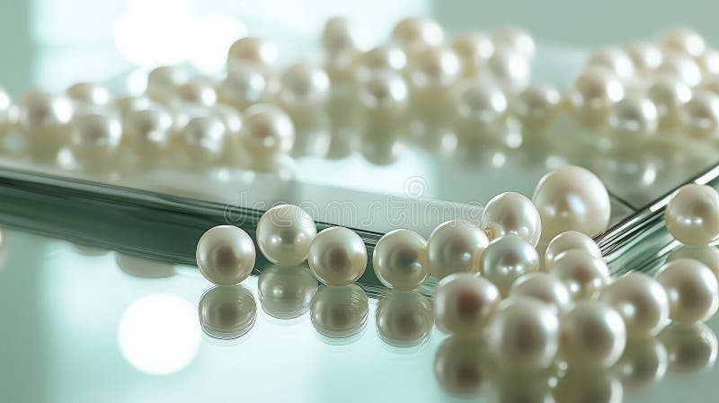 Gleaming White Pearls Scattered on a Reflective Surface Stock Photo ...
