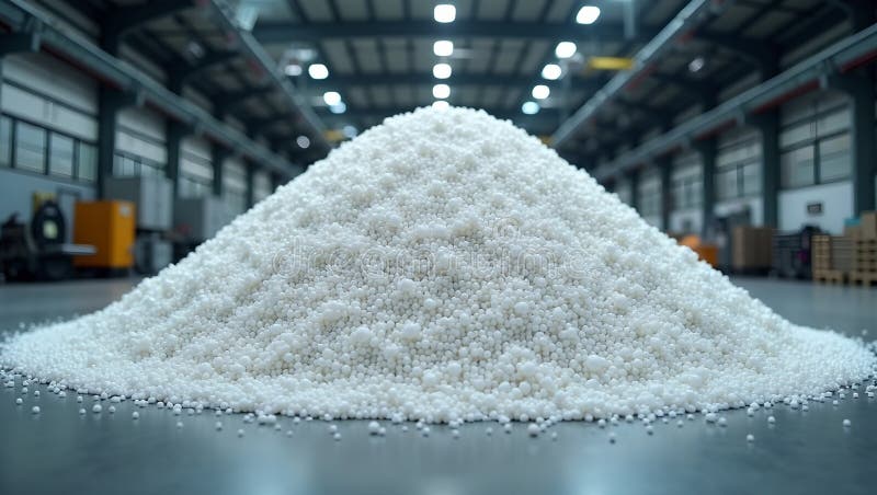Gleaming White Plastic Pellets in Vast Industrial Warehouse Stock ...