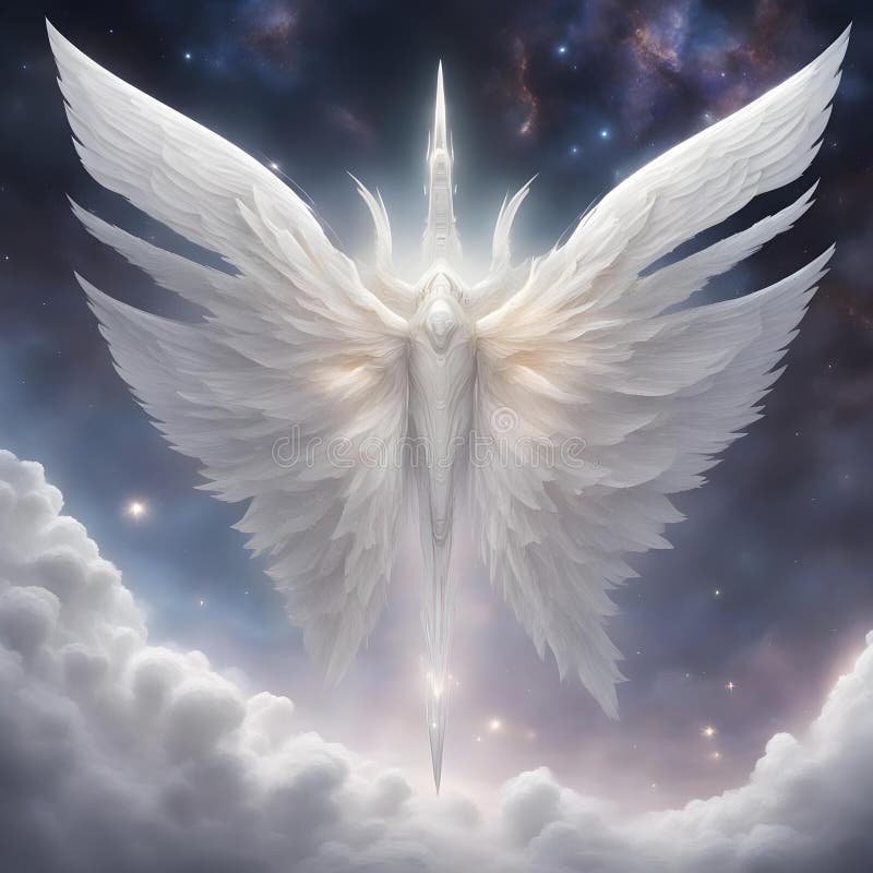 A Gleaming White Spaceship Adorned with Elegant, Ethereal Wings that ...