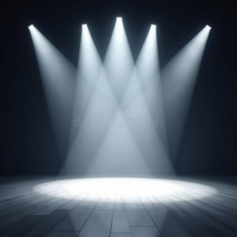 Gleaming White Stage, Intense Spotlights Create Dramatic Effect, Bright ...