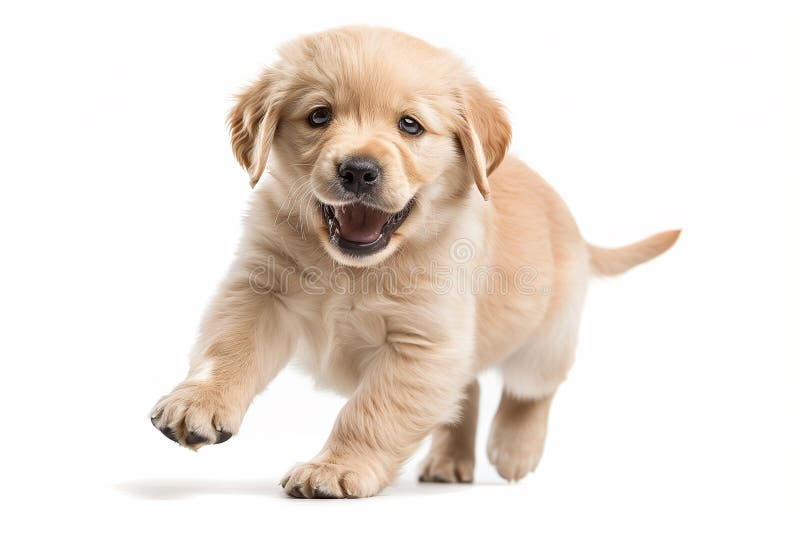 A Gleeful Golden Retriever Puppy Strolls Across a White Surface ...