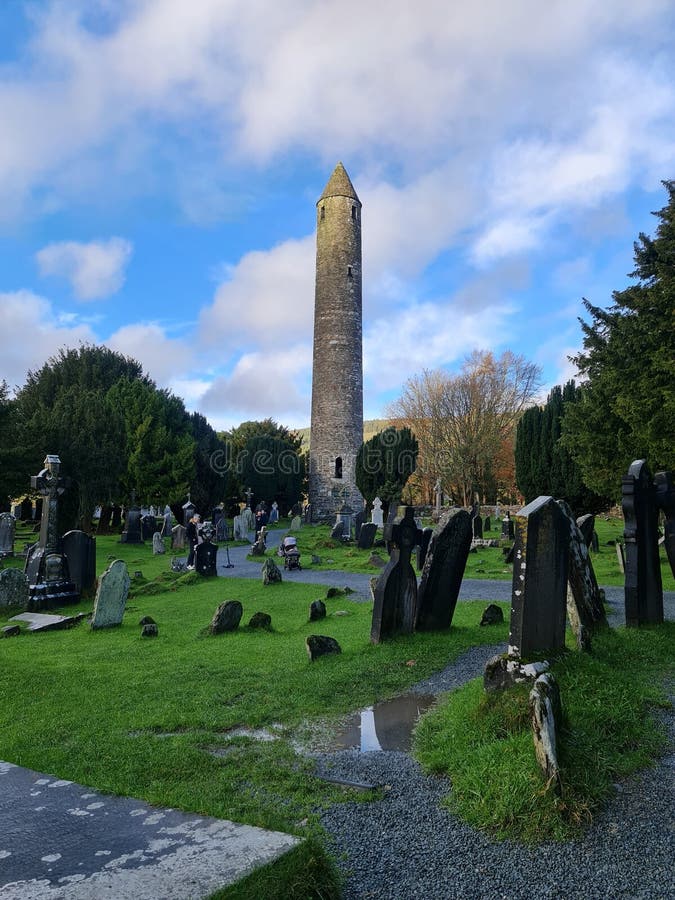 GLENDALOUGH Cemetery and Tower. Monastic Site in Wicklow Mountains ...
